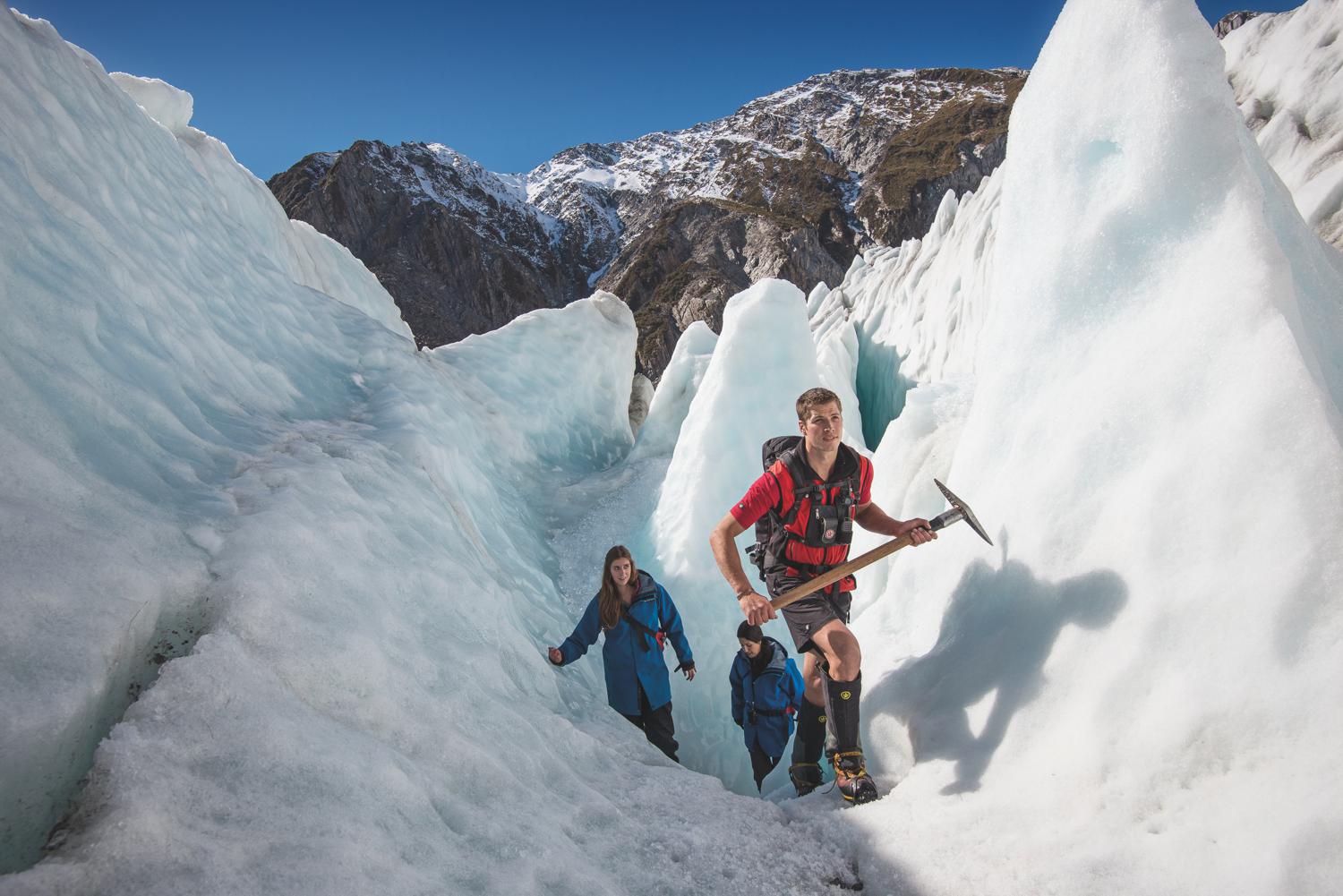 FJGG walking over Glacier – Pan Pacific New Zealand